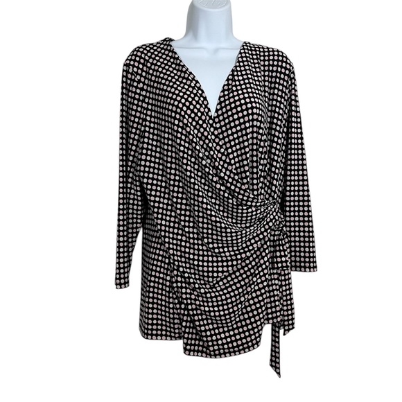 Anne Klein | Tops | Anne Klein Chic Pink Black Polka Dot Womens Wrap ...